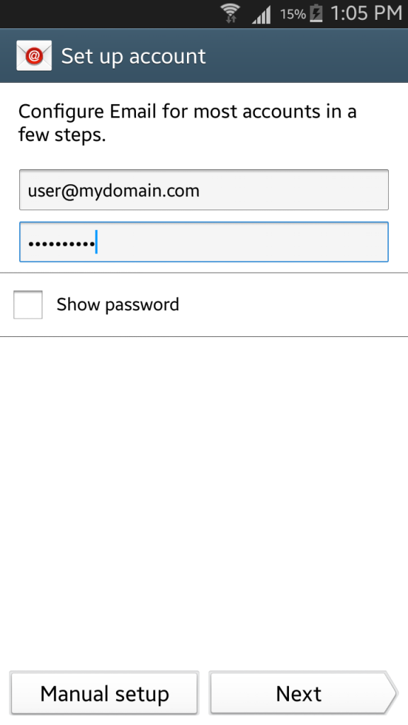 Email account setup on Android (SMTP/IMAP/POP3) - Version Next