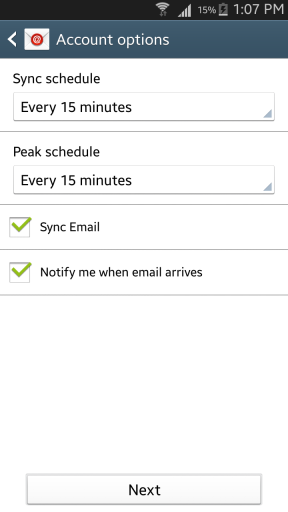 Email account setup on Android (SMTP/IMAP/POP3) - Version Next